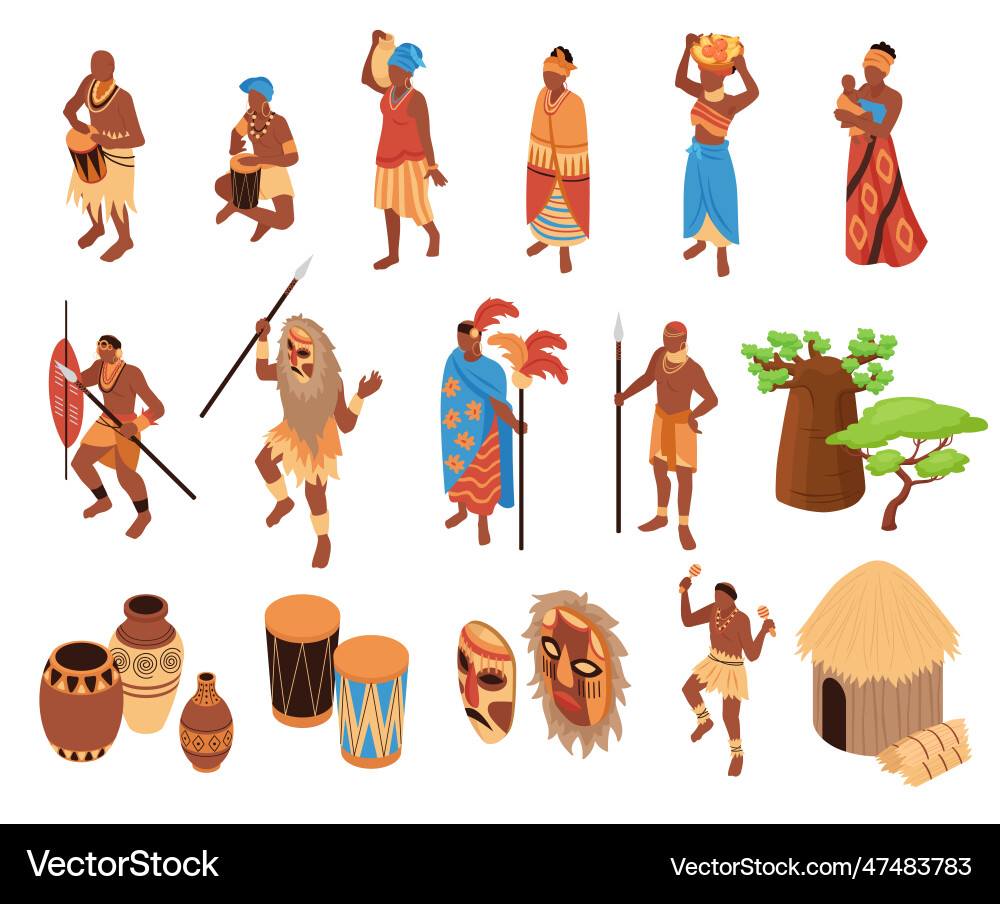 Isometric ethnic tribe icons Royalty Free Vector Image