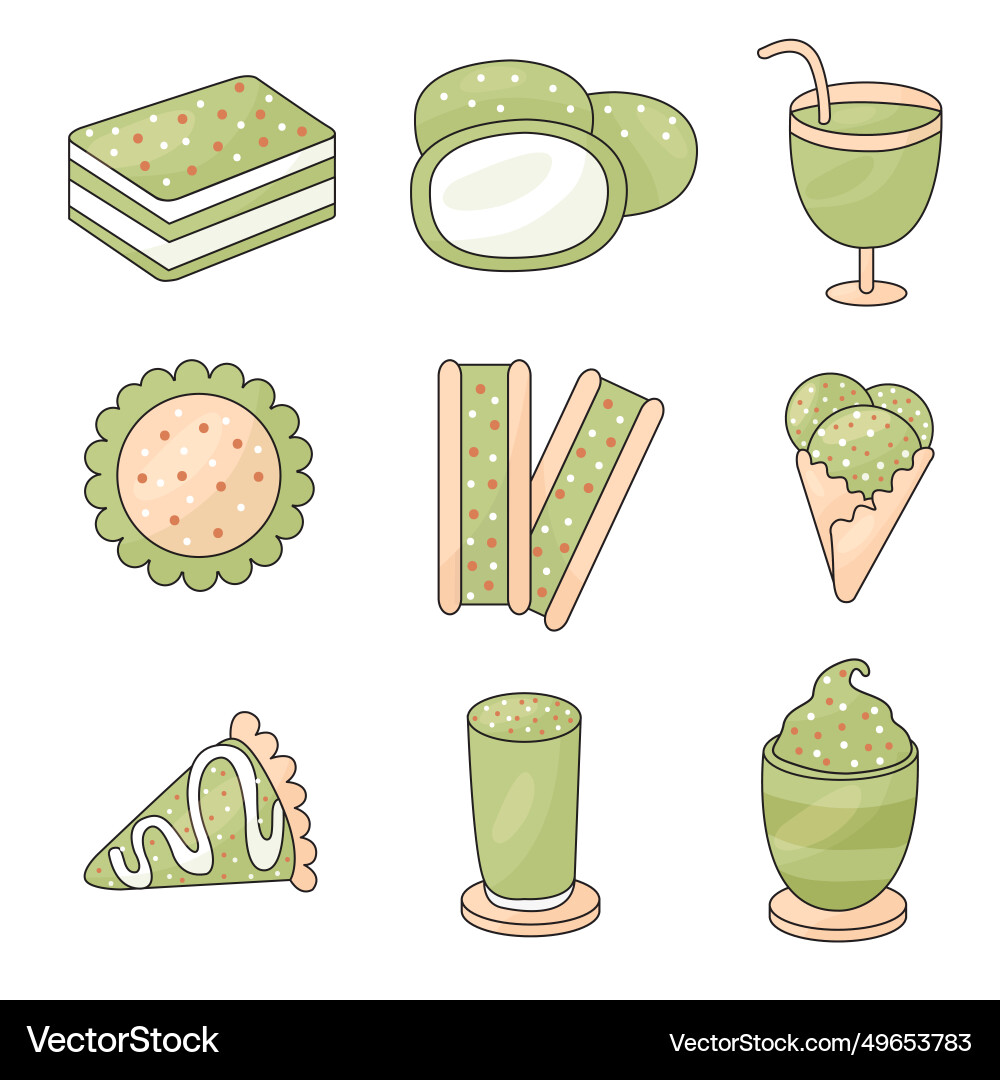 Matcha food and drink set design Royalty Free Vector Image