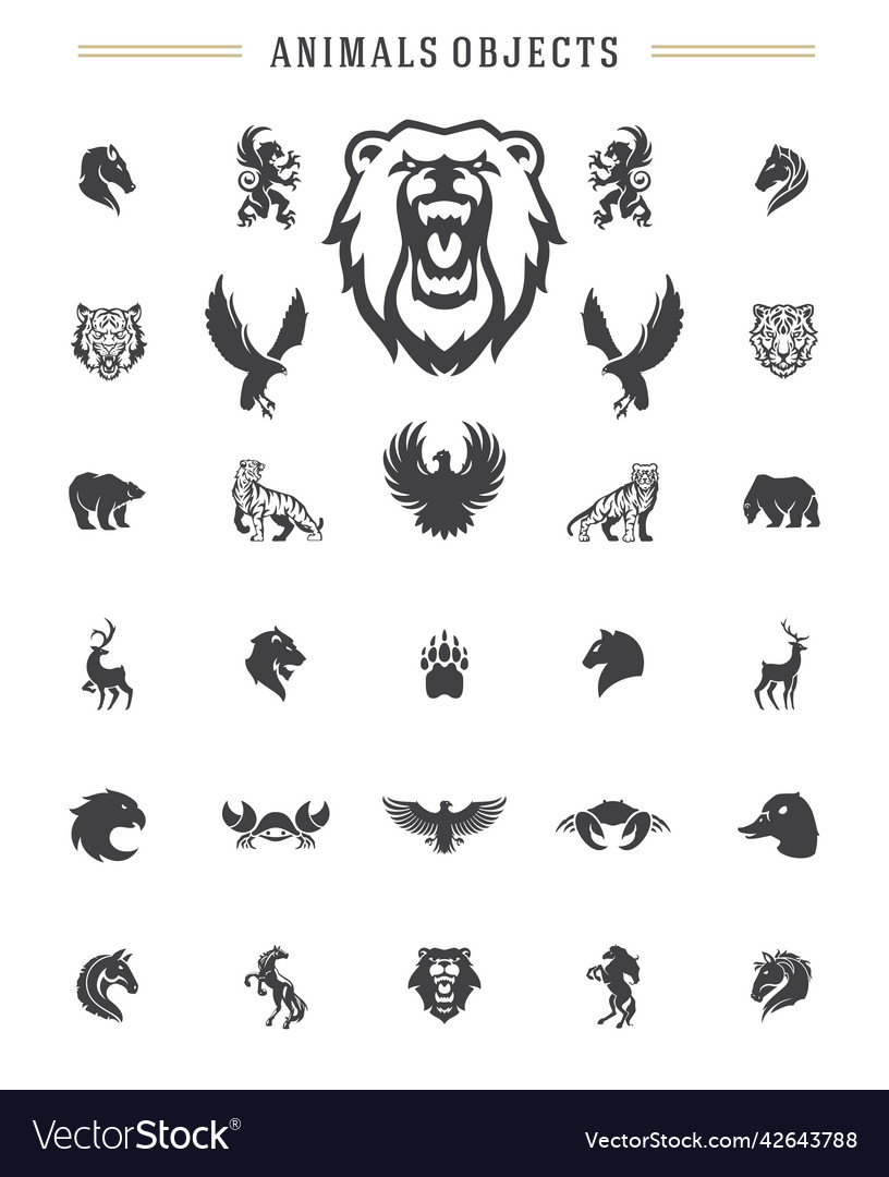 Animals silhouettes objects design elements Vector Image