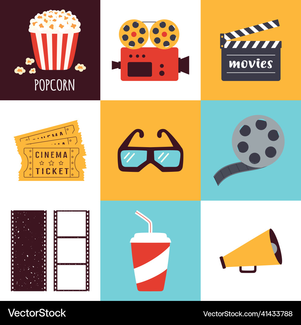 Cinema icons set in flat style Royalty Free Vector Image