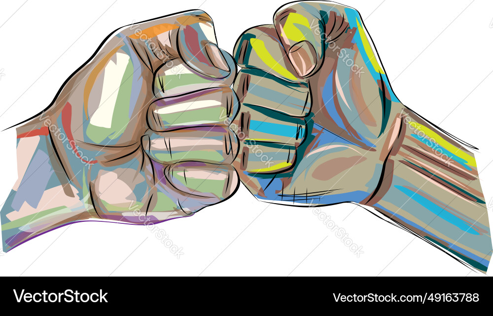Fist bumping banner hand drawn with single line Vector Image