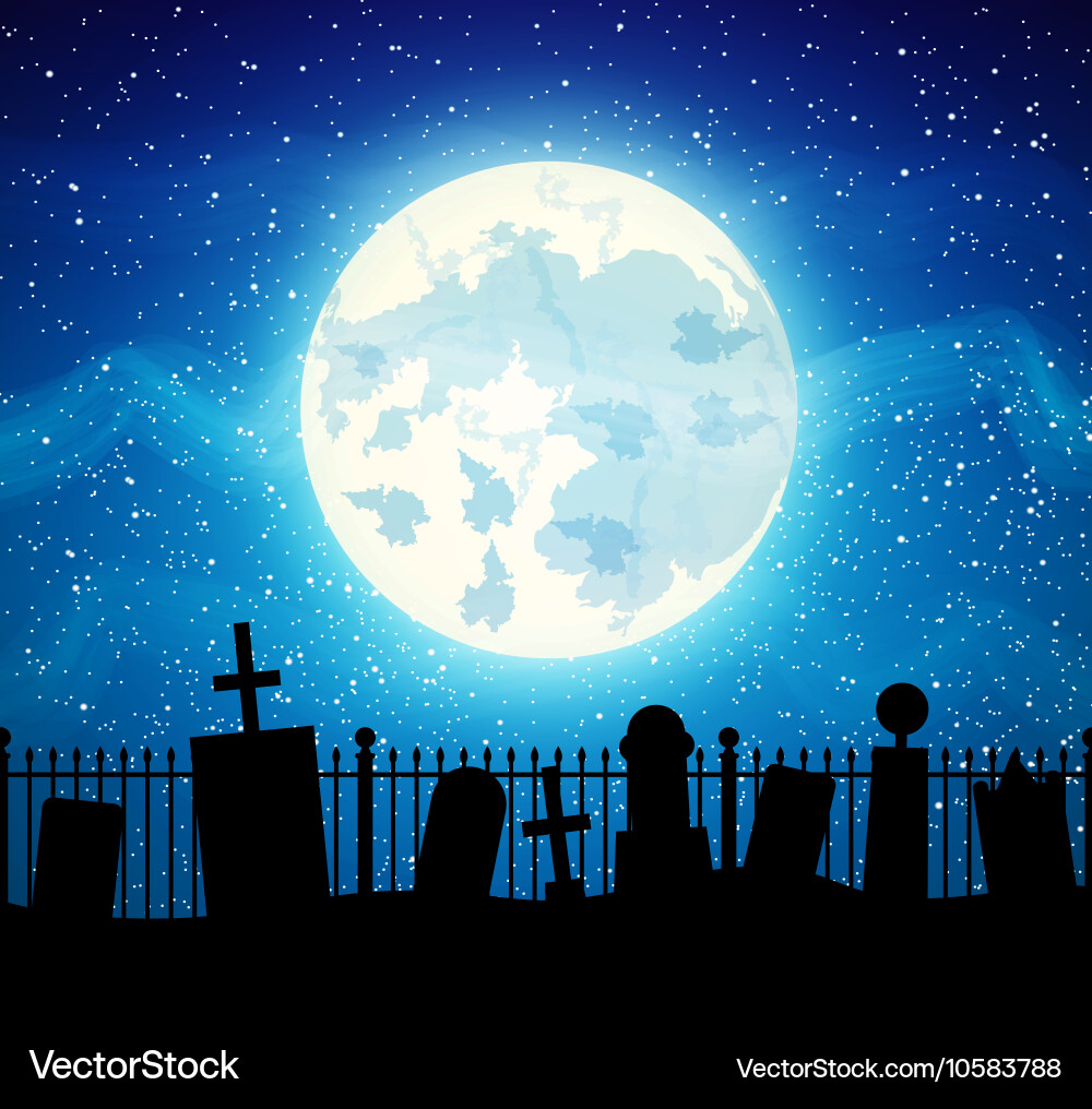Graveyard cemetery tomb with fool moon Royalty Free Vector