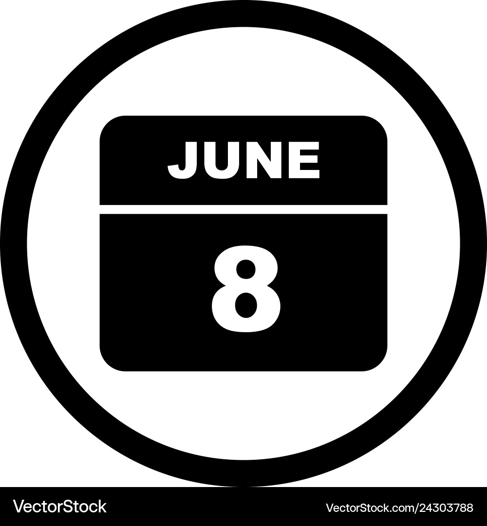June 8th date on a single day calendar Royalty Free Vector