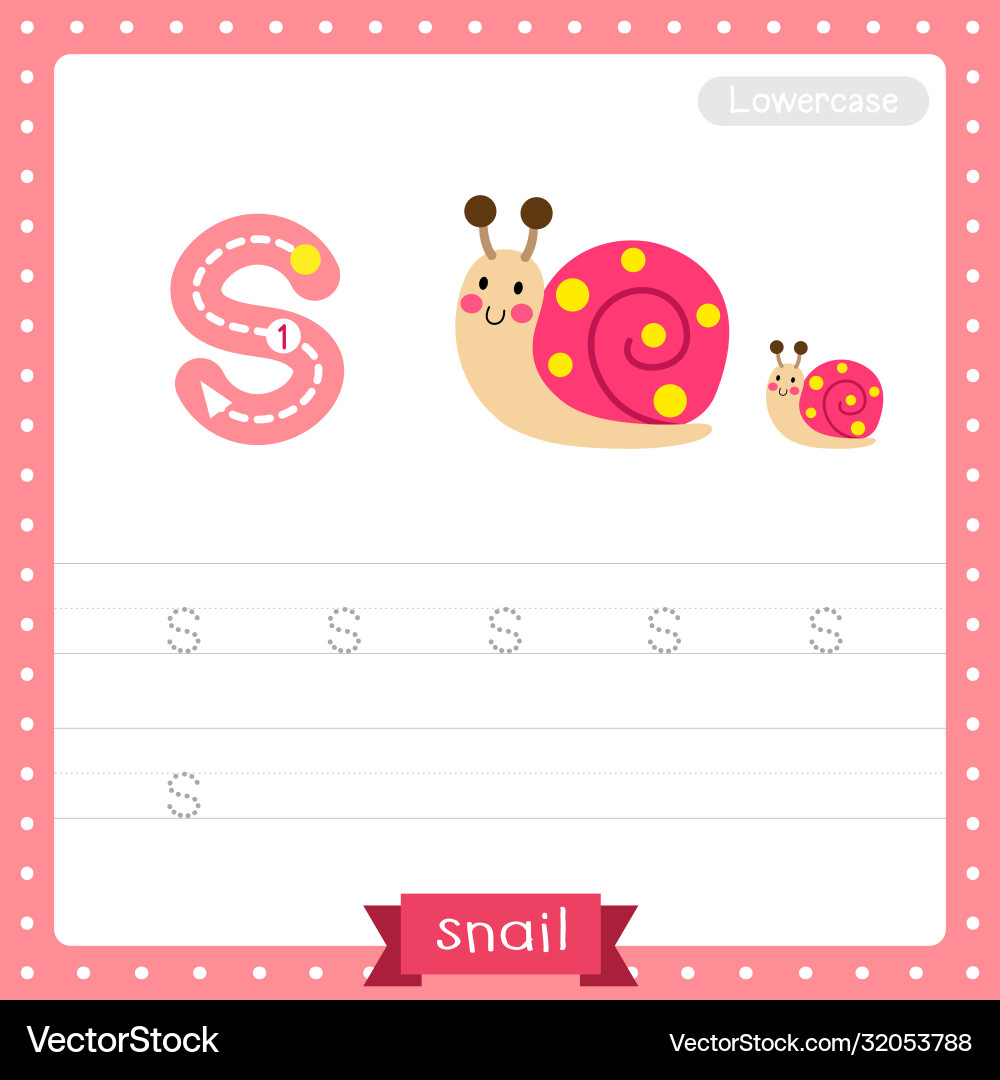 Letter s lowercase tracing practice worksheet of Vector Image