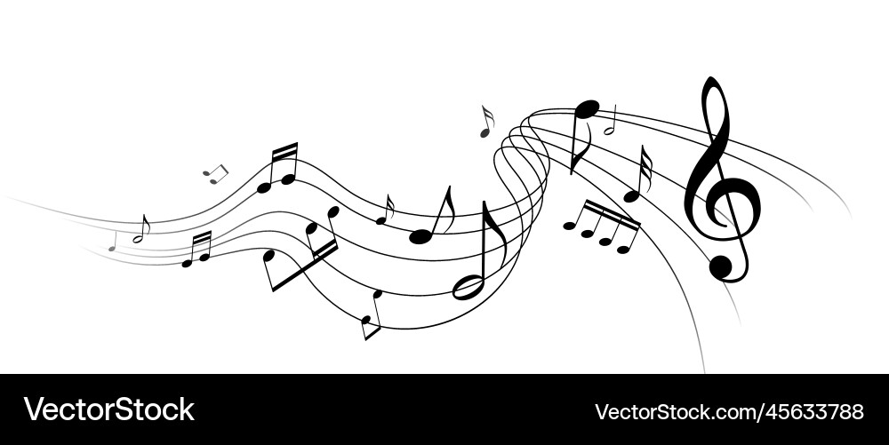Music notes with curves swirls Royalty Free Vector Image
