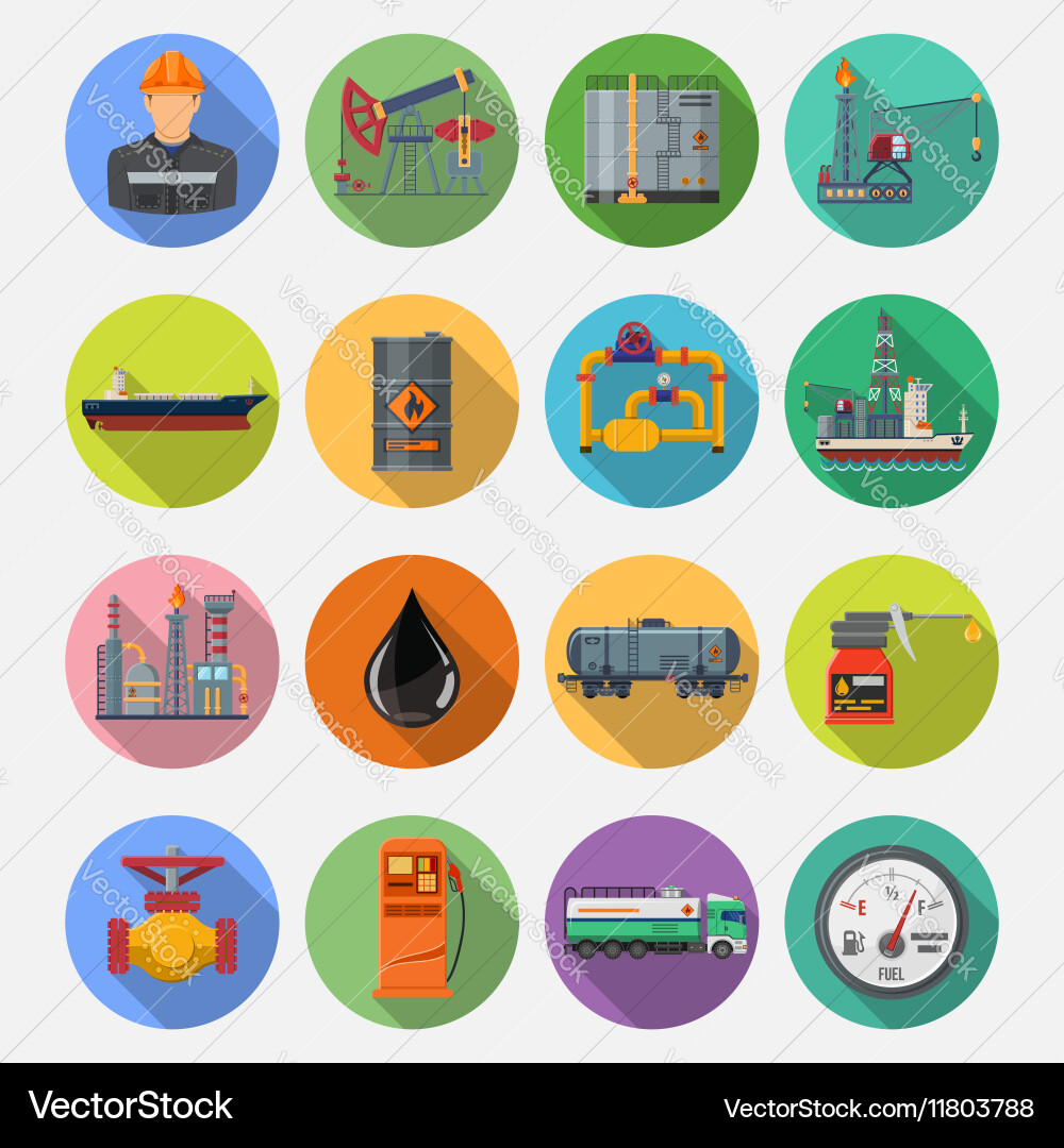Oil industry flat icons set Royalty Free Vector Image