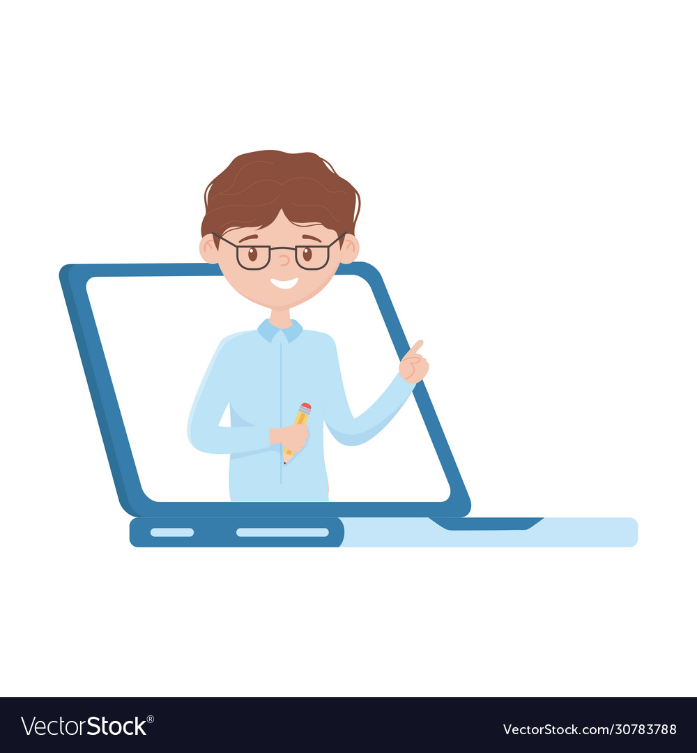 School boy with pencil and laptop design Vector Image
