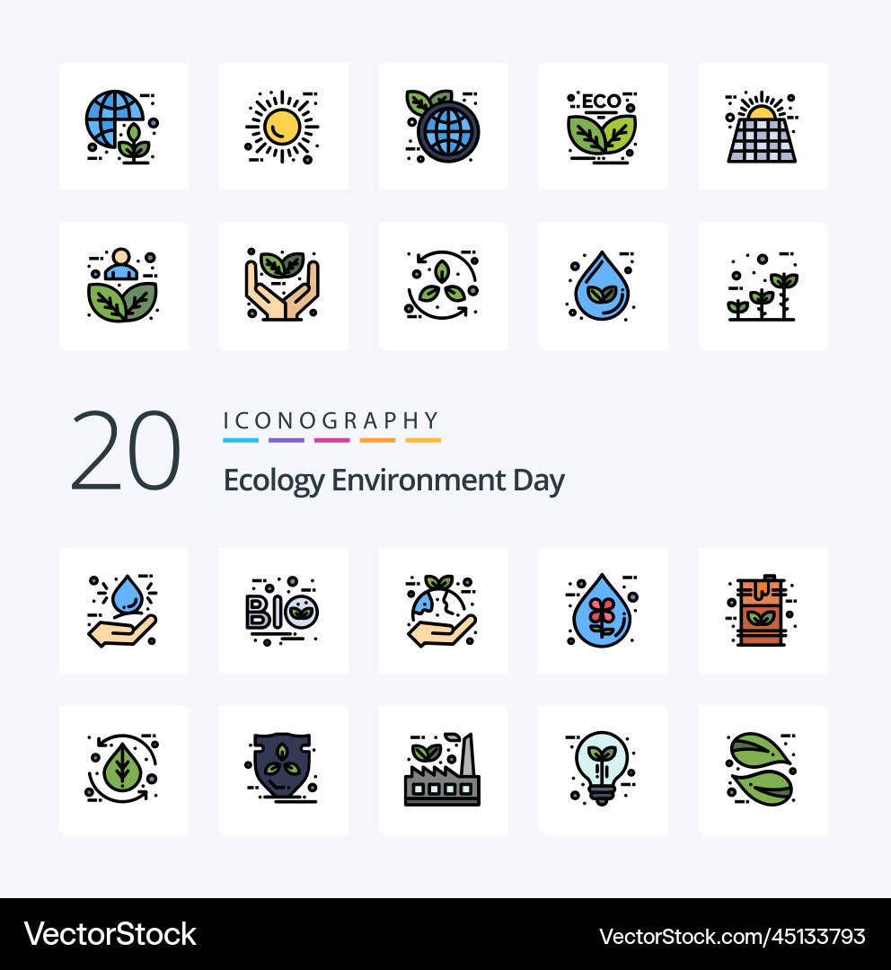 20 ecology line filled color icon pack like Vector Image