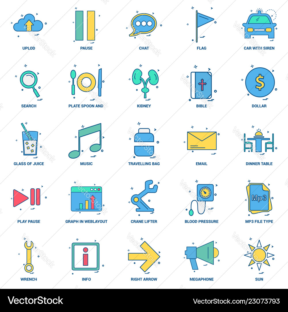 25 business concept mix flat color icon set Vector Image