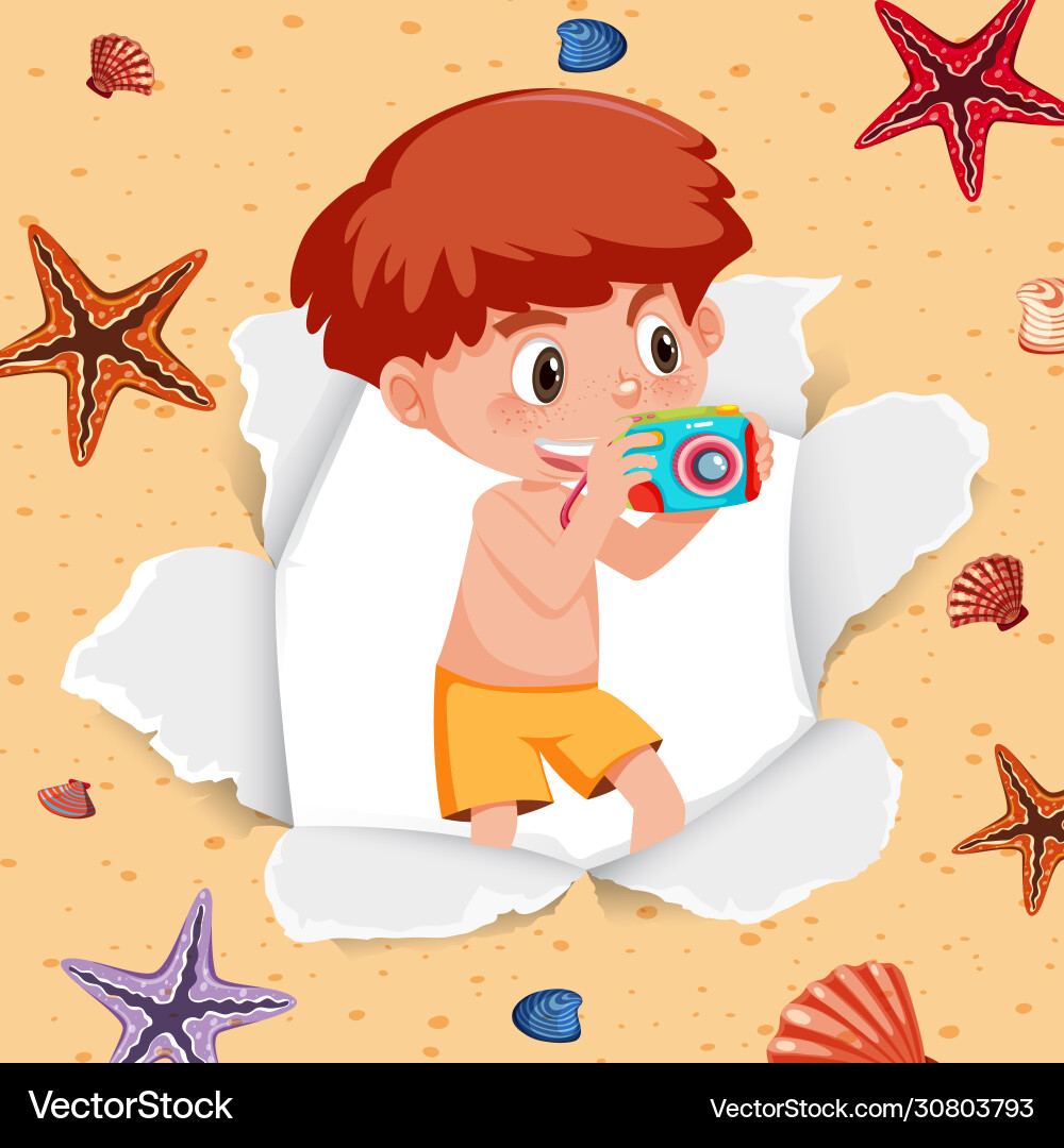 Background template design with happy boy on the Vector Image