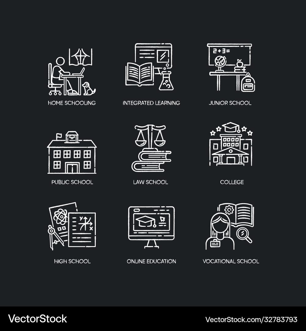 Education system chalk white icons set on black Vector Image
