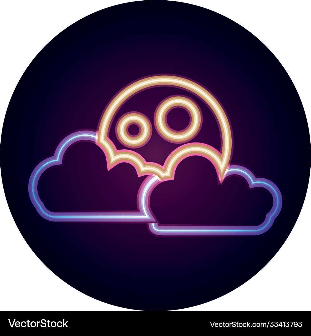 Night moon clouds sky cartoon neon icon style Vector Image