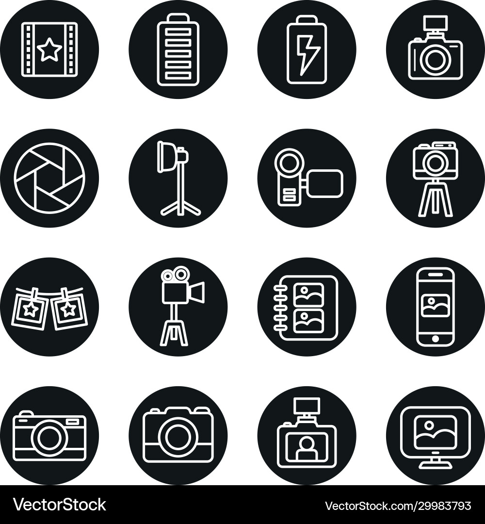 Photography line block style icon set Royalty Free Vector