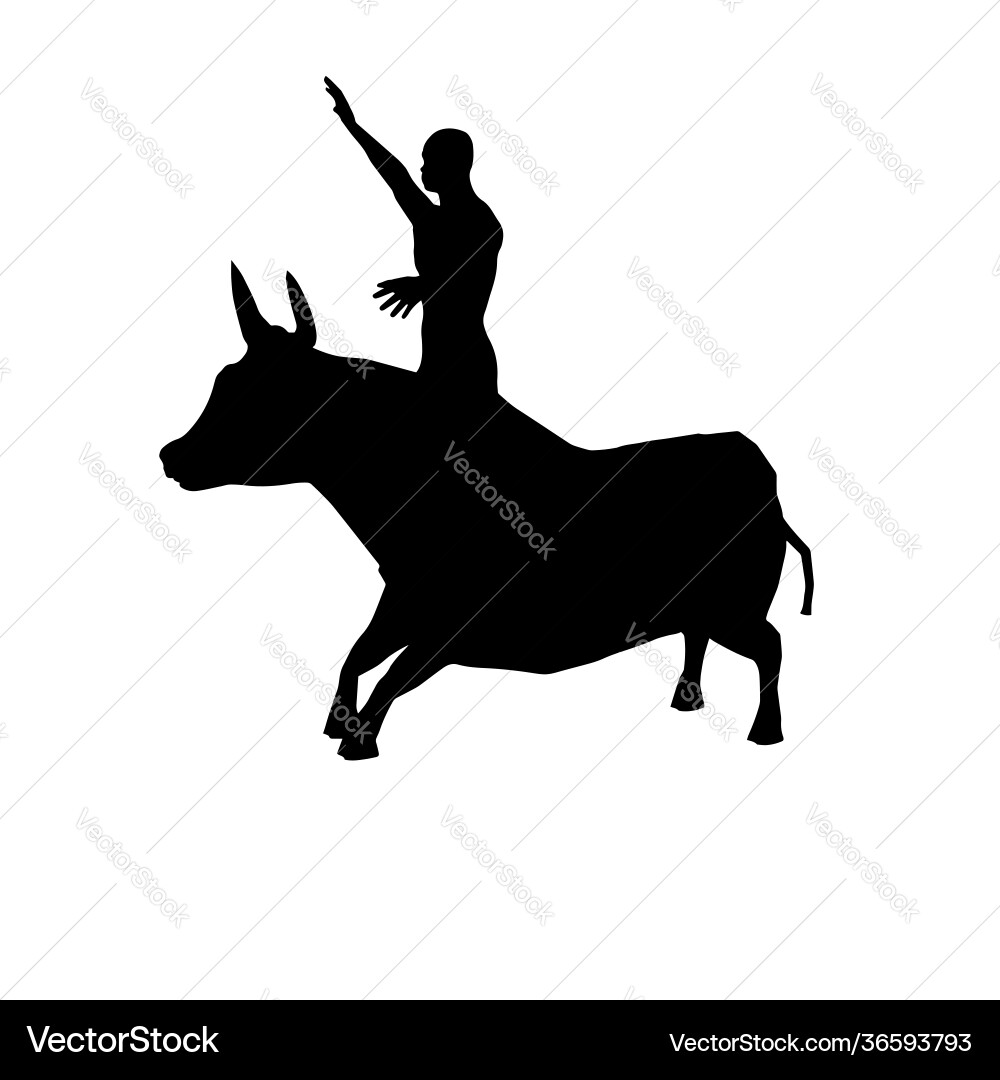 Silhouette a man on bull with raised hand Vector Image