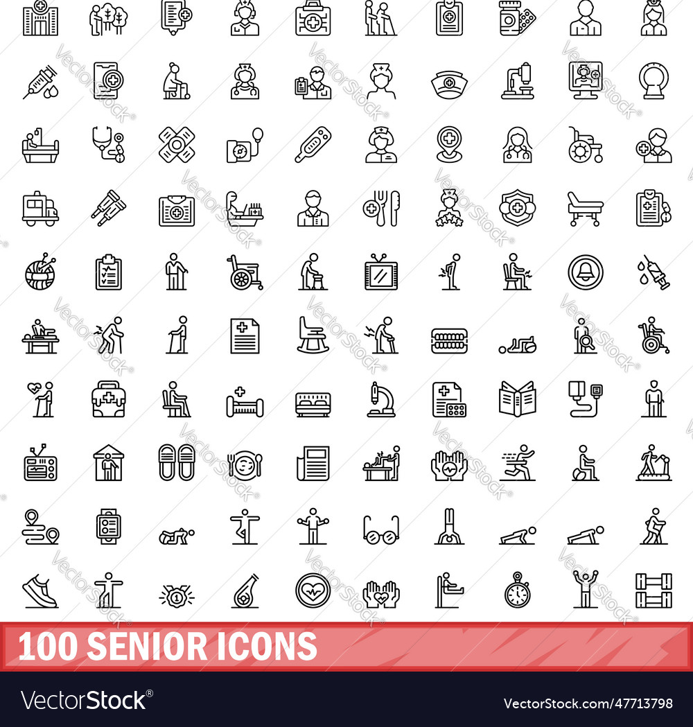 100 senior icons set outline style Royalty Free Vector Image