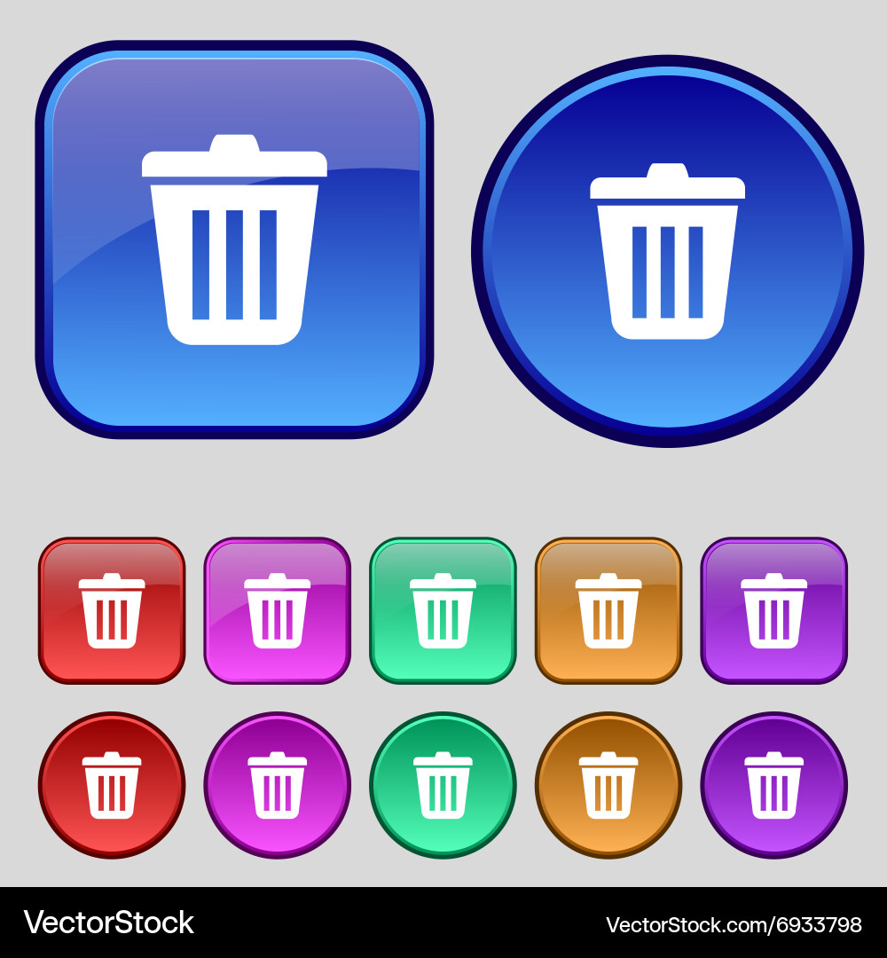 Bin icon sign a set twelve vintage buttons Vector Image
