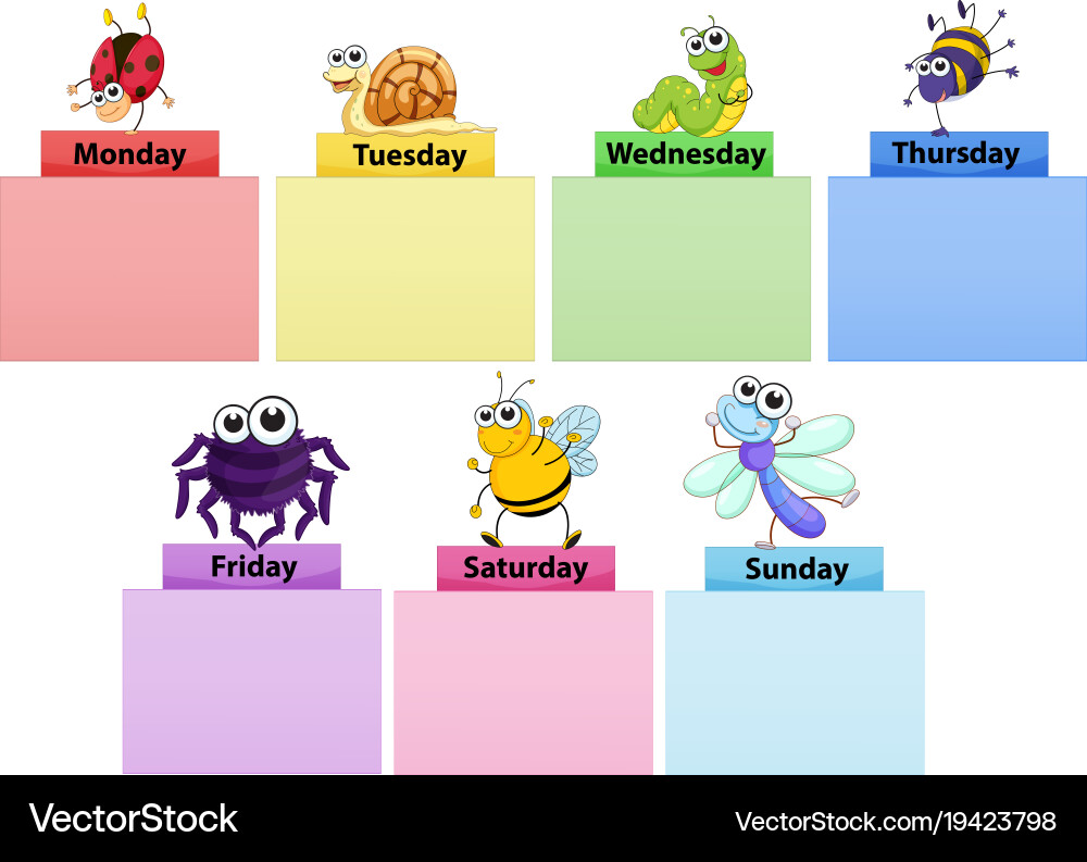 Days week banner template with colorful Royalty Free Vector