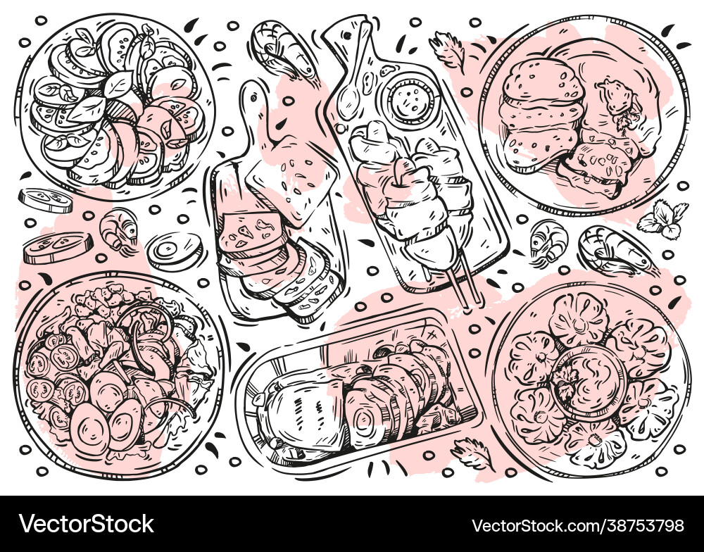Hand drawn line food on white board Royalty Free Vector