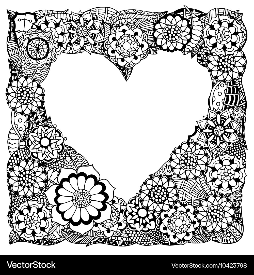 Love heart shaped floral frame Royalty Free Vector Image