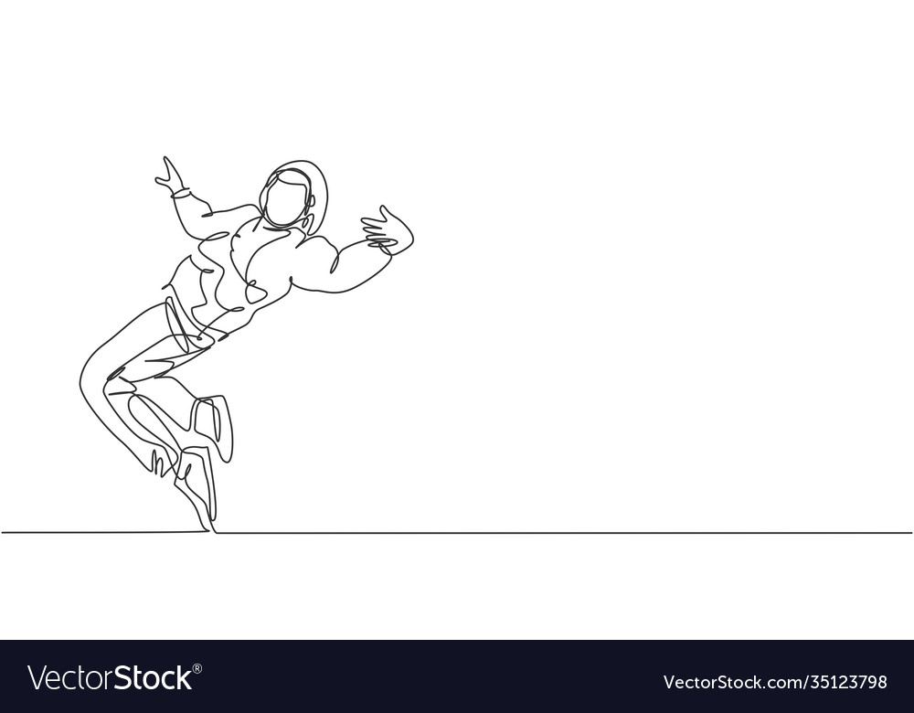 Single continuous line drawing young energetic Vector Image