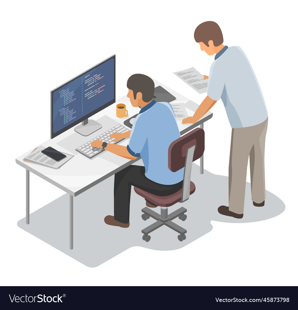 Software engineer and programer run test project Vector Image
