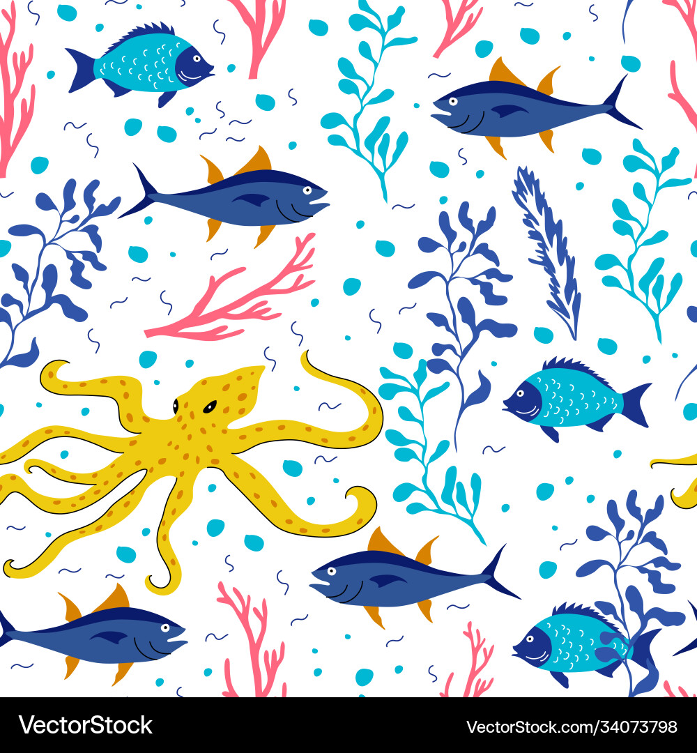 Underwater creature and marine life with fish Vector Image