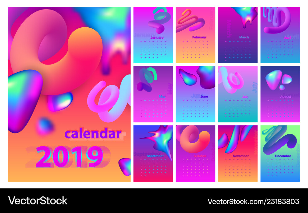 Abstract minimal calendar design for 2019 Vector Image
