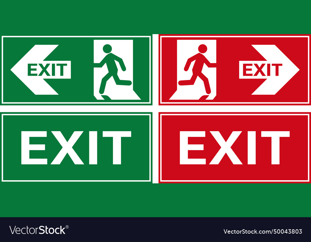 Collection emergency fire exit sign Royalty Free Vector