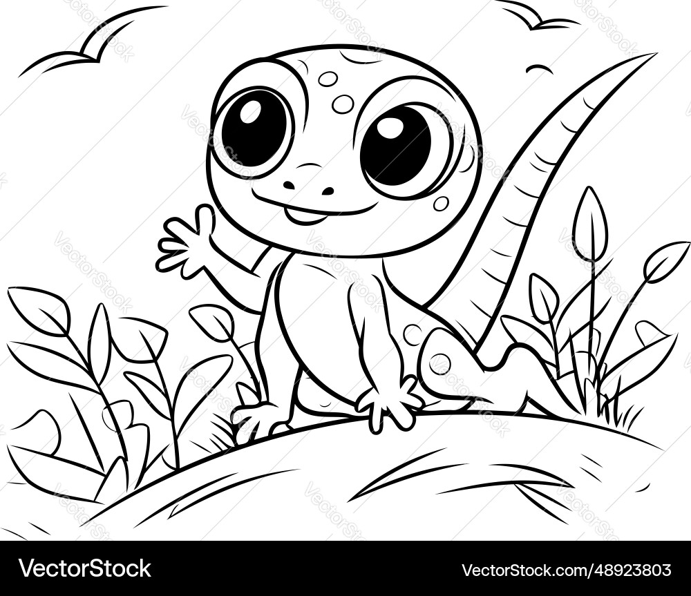 Cute lizard in the grass coloring book Royalty Free Vector