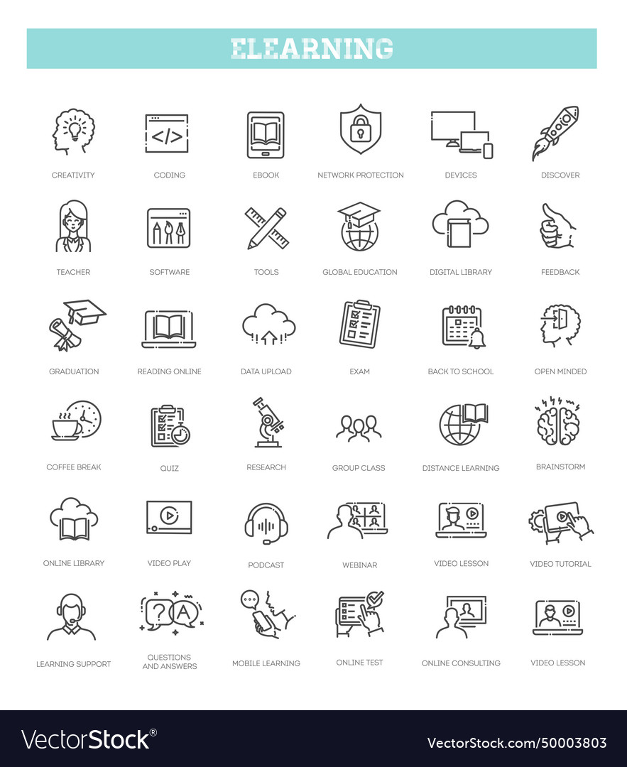 E-learning online education elements Royalty Free Vector