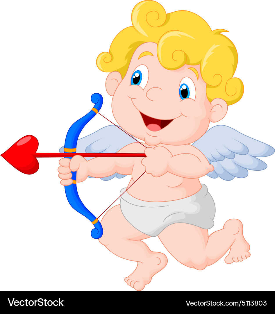 Funny little cupid aiming at someone Royalty Free Vector