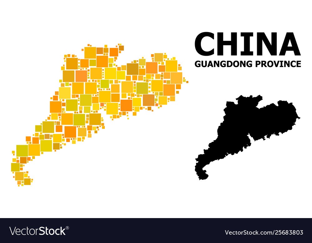 Gold square mosaic map guangdong province Vector Image