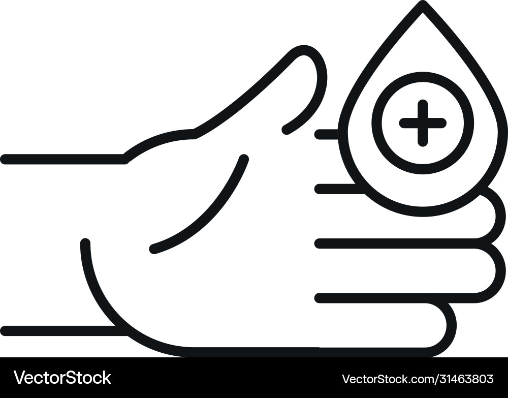 Hand and drop with cross line style icon Vector Image