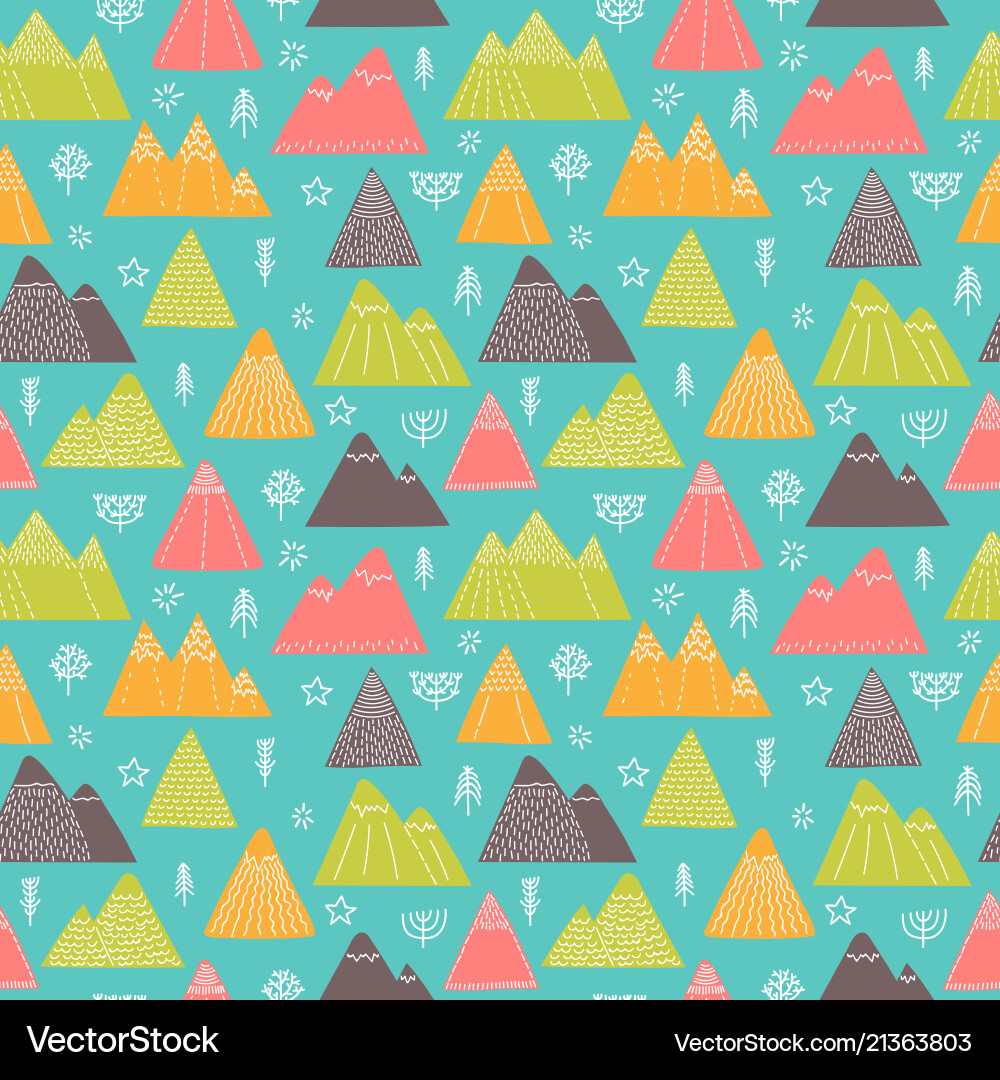 Hand drawn seamless pattern with trees stars Vector Image