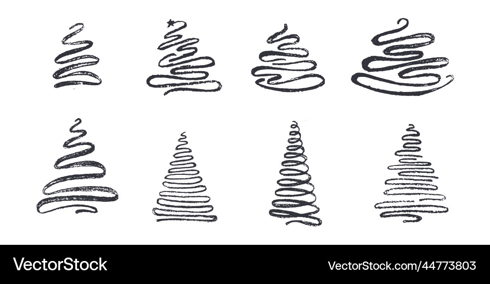 Hand drawn set christmas tree abstract doodle Vector Image