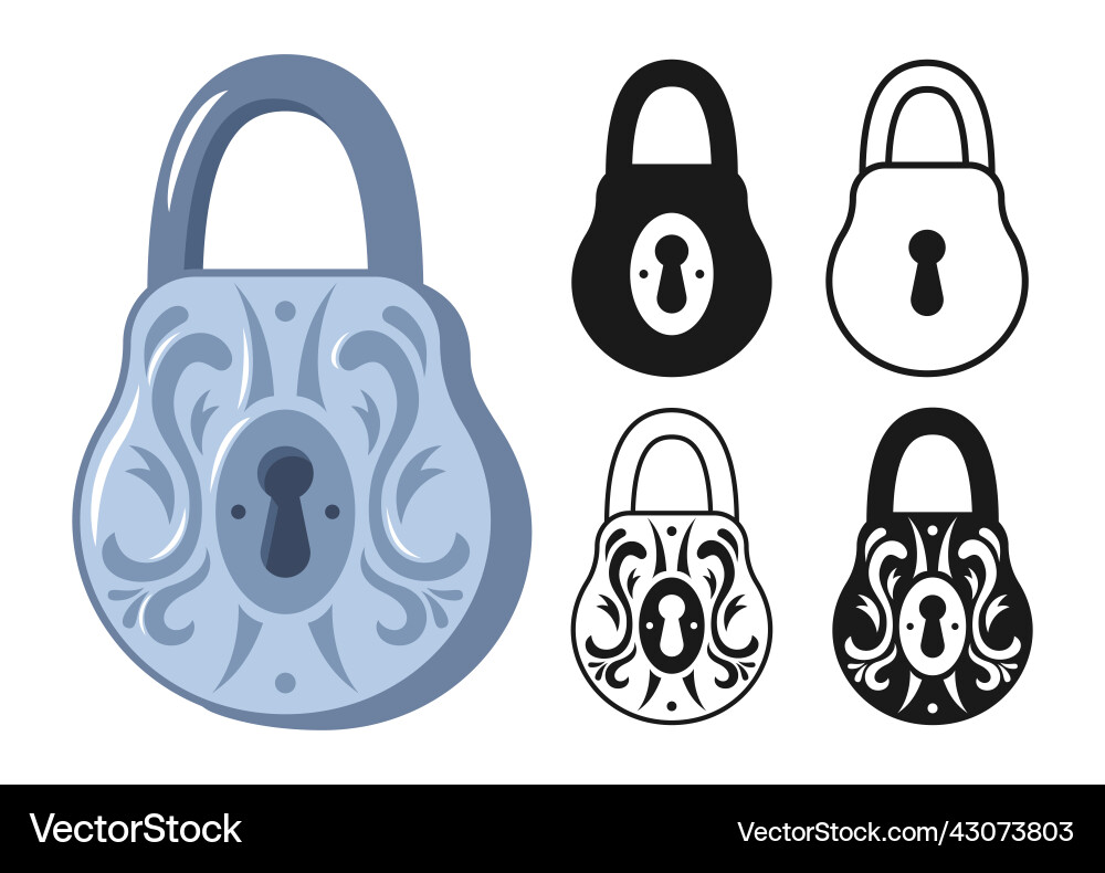 Lock vintage icon set old padlock safety security Vector Image