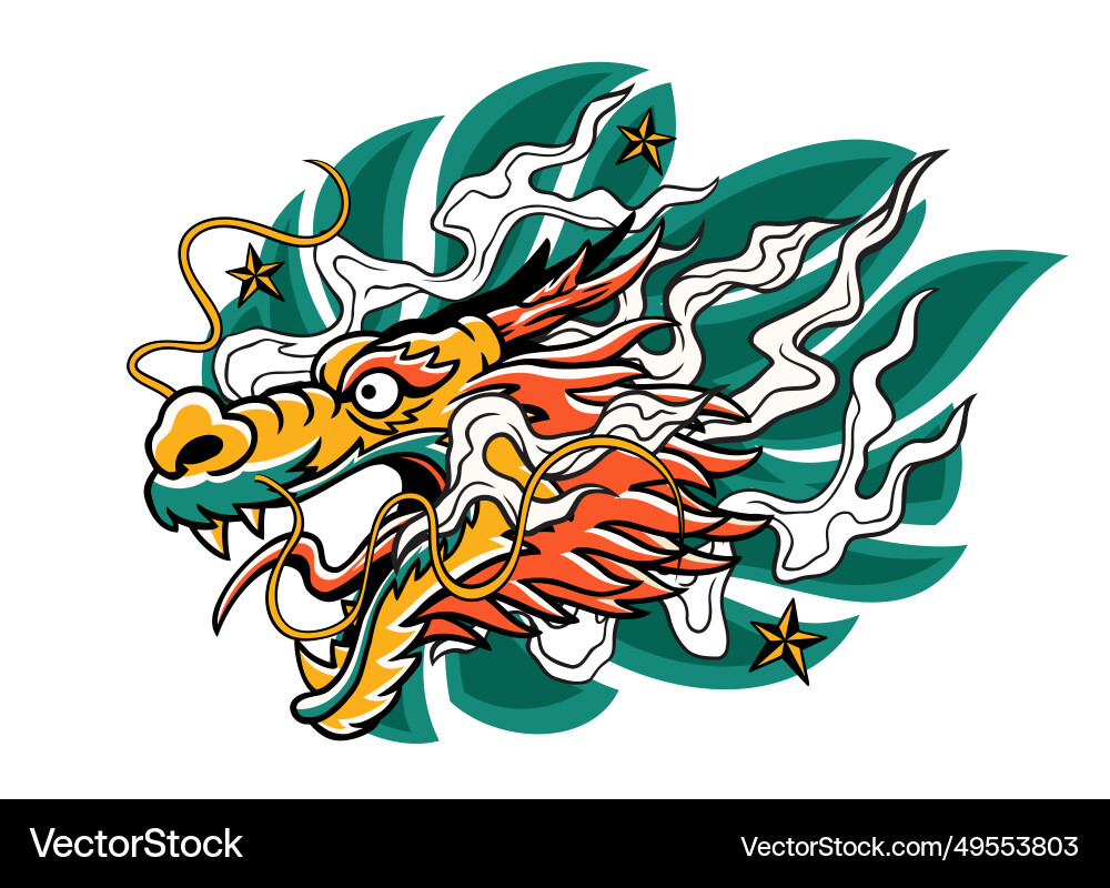 Traditional dragon head tattoo design artwork Vector Image