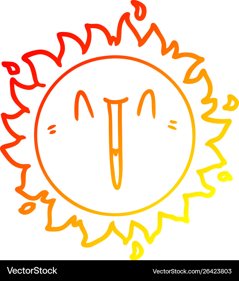 Warm gradient line drawing happy cartoon sun Vector Image