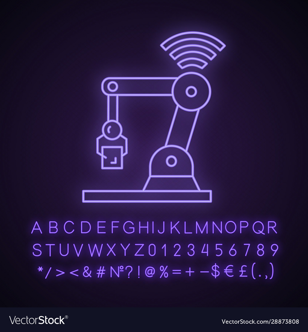 Iot robot neon light icon Royalty Free Vector Image