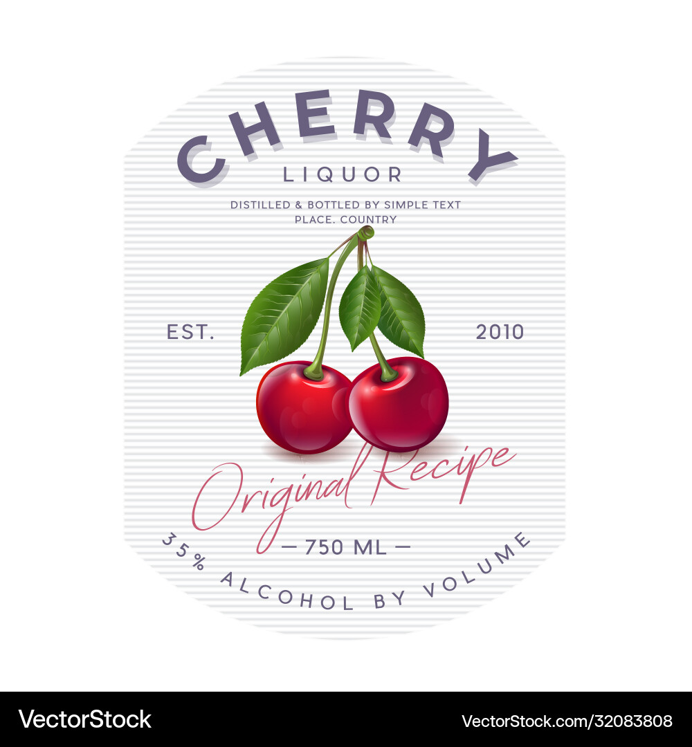 Liquor label red ripe cherry and letters Vector Image