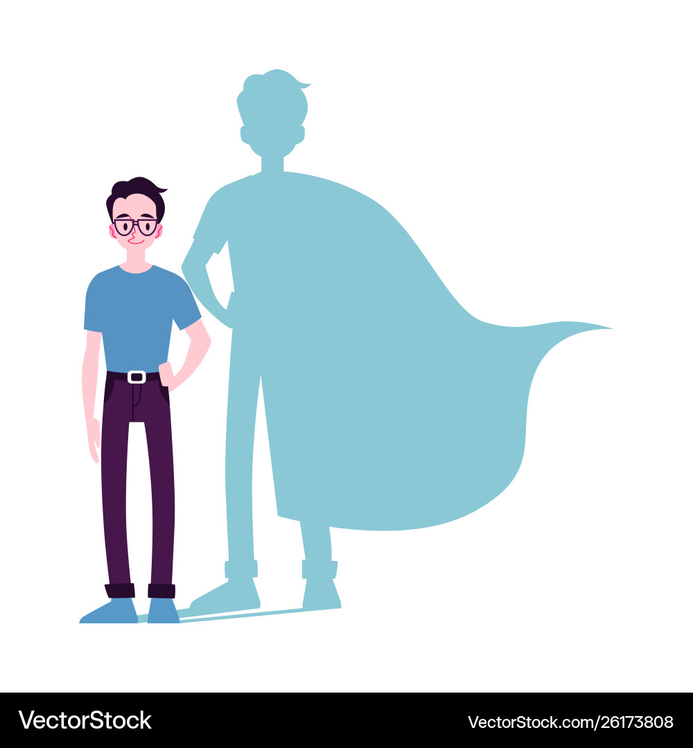 Motivated man icon with superhero shadow flat Vector Image