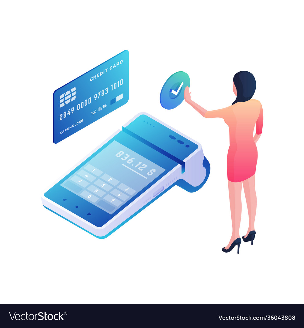 Payment in terminal credit card isometric Vector Image