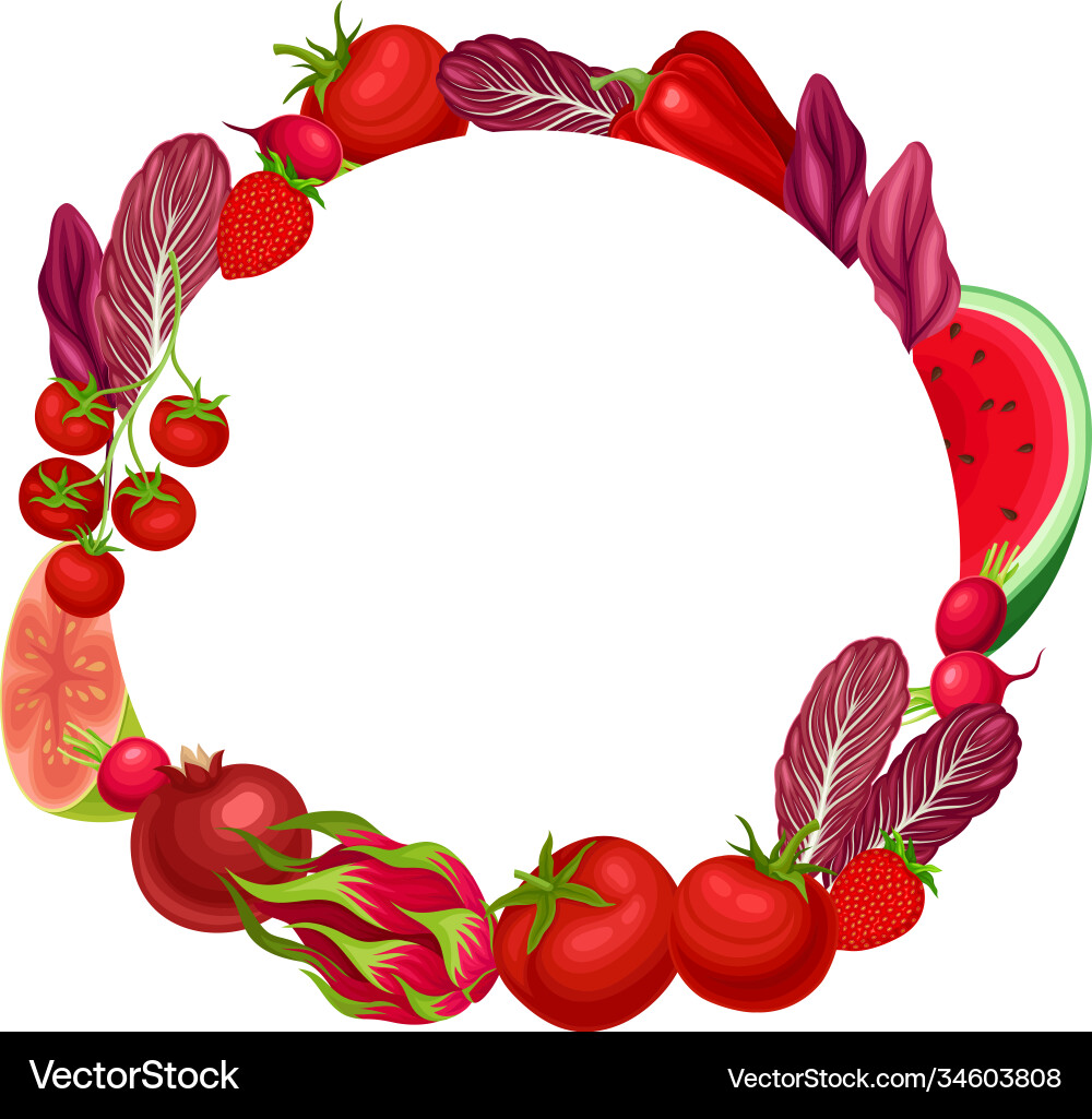 Round frame ripe and juicy fruit vegetables Vector Image