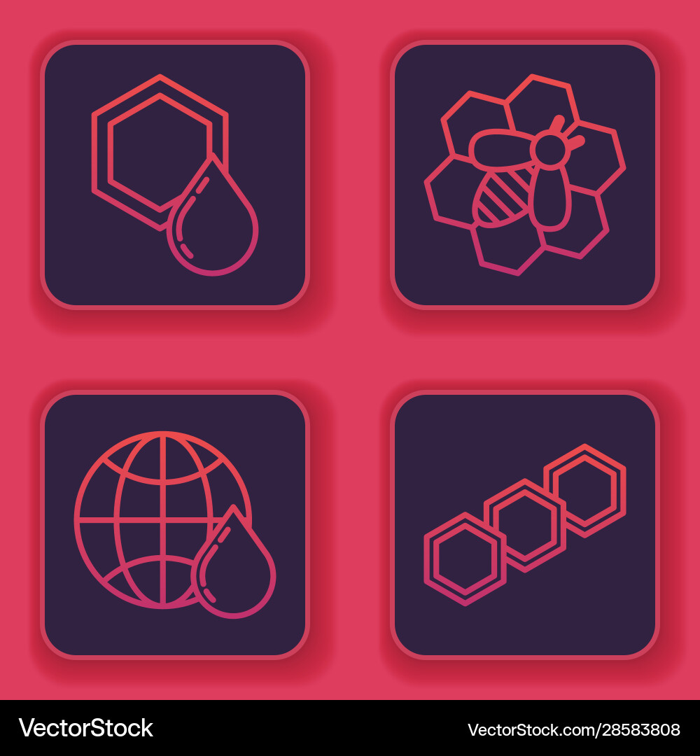 Set line honeycomb honeycomb map world Royalty Free Vector