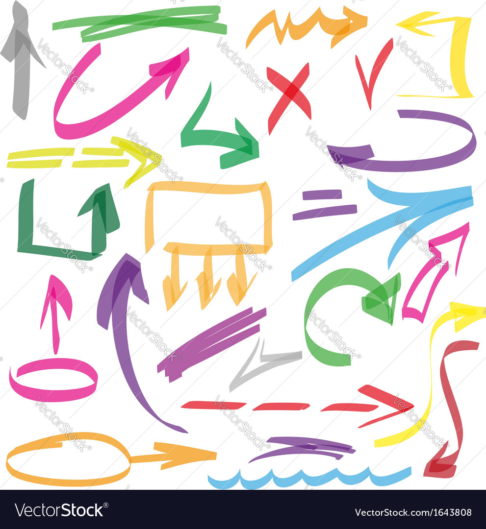 Set many hand-drawn arrows isolated Royalty Free Vector