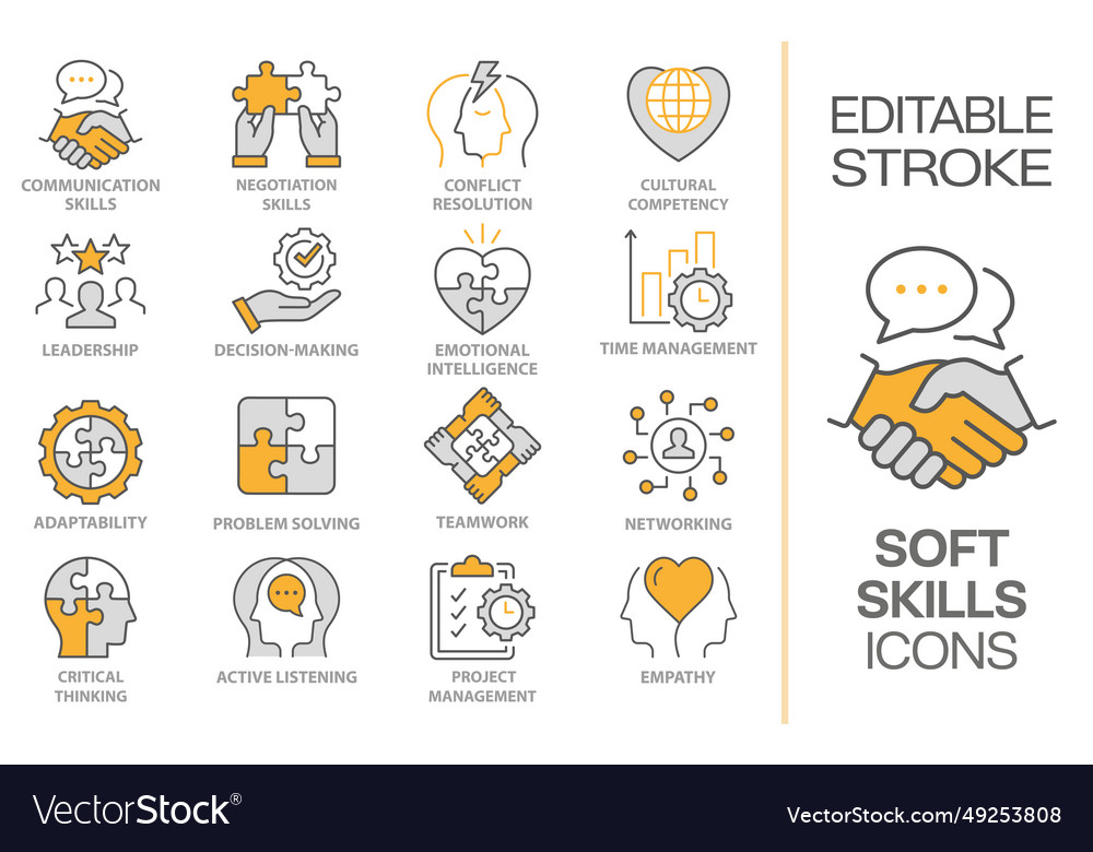 Soft skills icons such as communication teamwork Vector Image