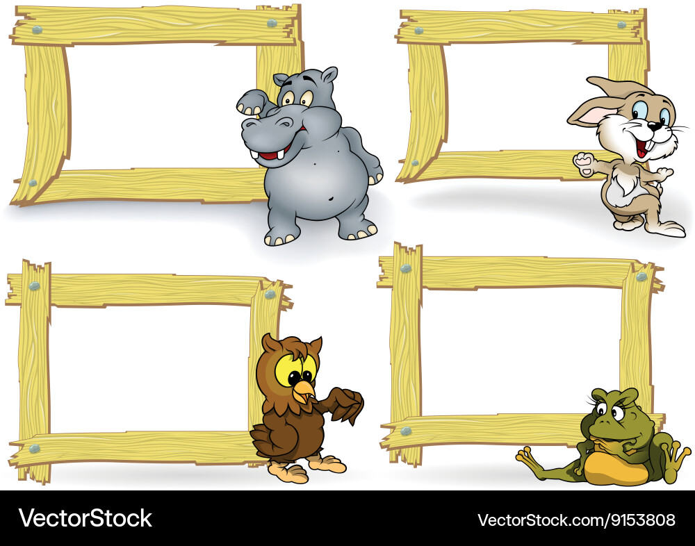 Wood frame with cartoon animal Royalty Free Vector Image