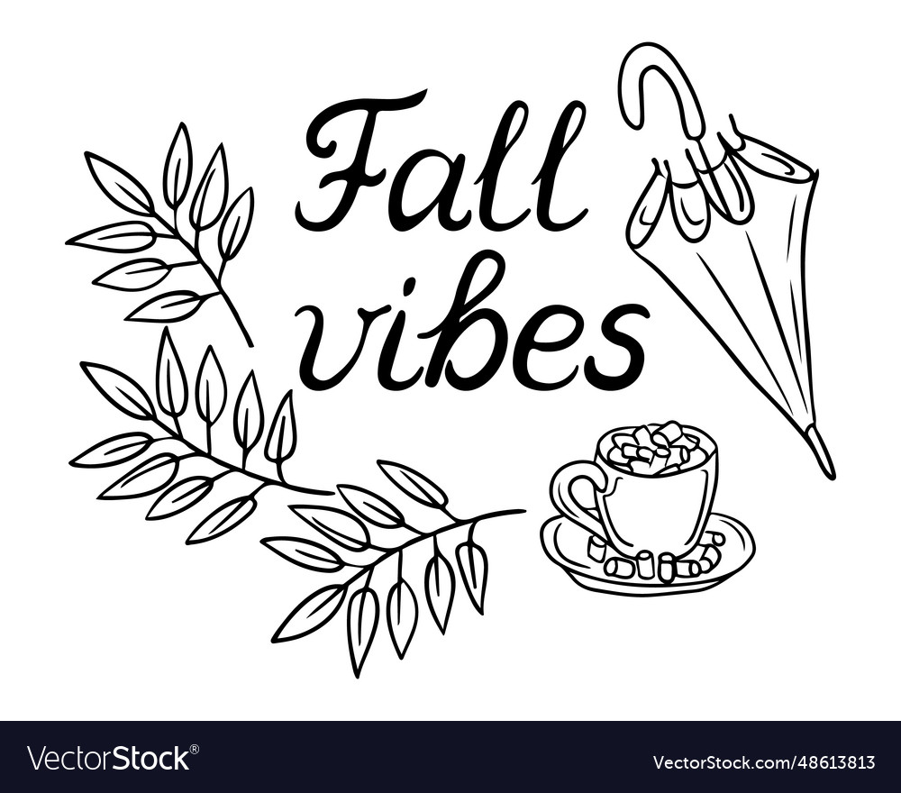 Black and white doodle hand drawn autumn lettering