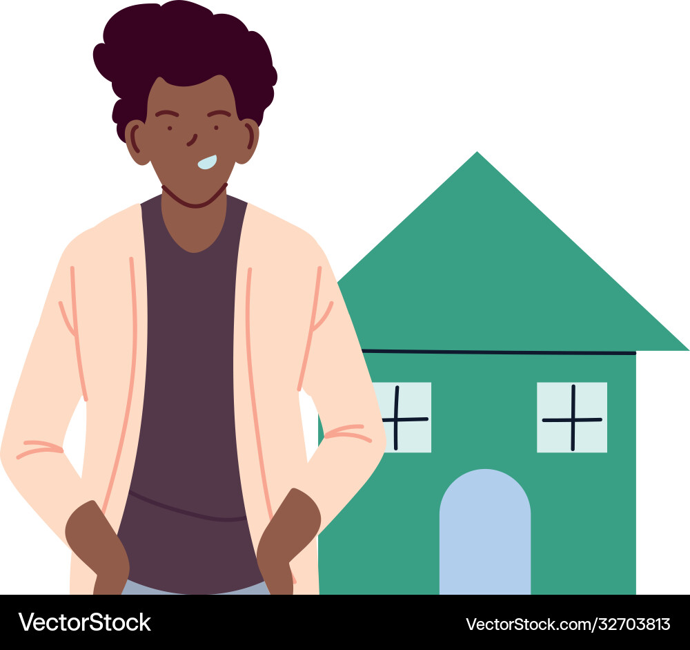 Black man cartoon in front house design Royalty Free Vector