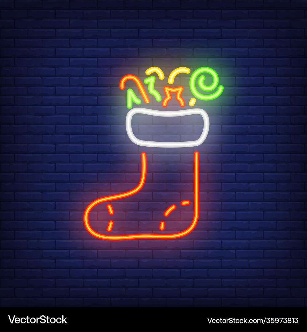 Christmas sock neon sign Royalty Free Vector Image